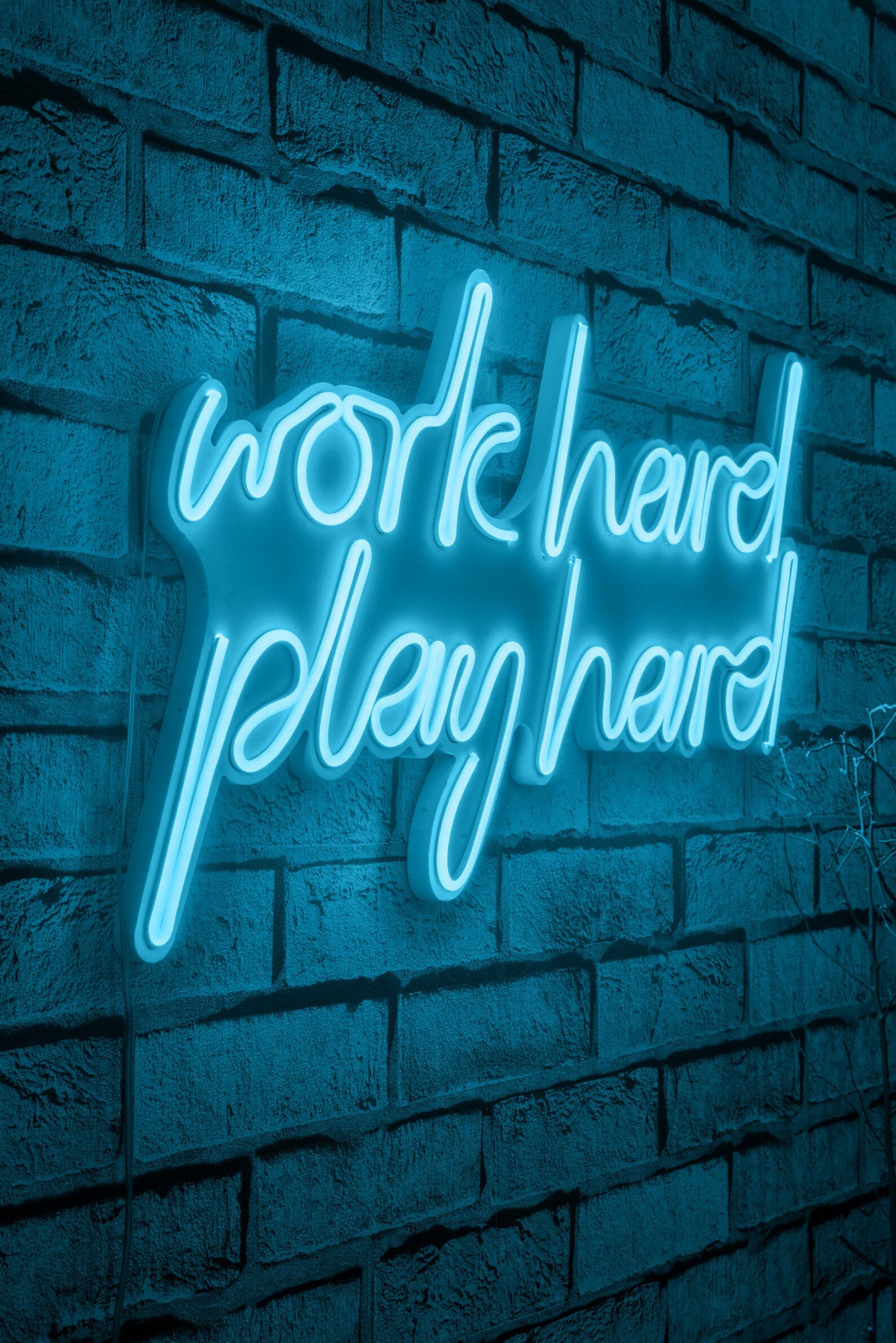 Work Hard Play Hard Neon Sign for Wall Decor Handmade Custom Neon Blue ...