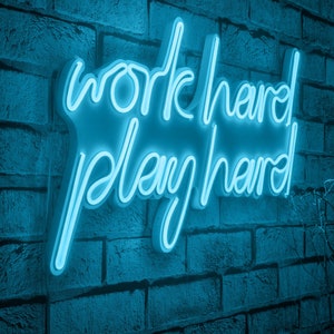 Work Hard Play Hard Neon Sign for Wall Decor Handmade Custom Neon Blue ...