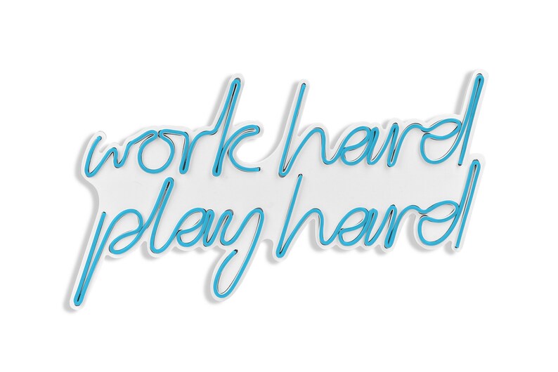 Work Hard Play Hard Neon Sign for Wall Decor Handmade Custom Neon Blue ...