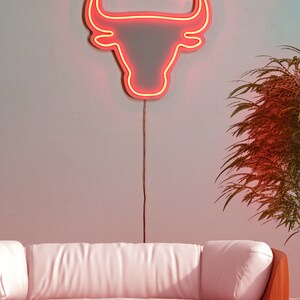 Bull Neon Wall Decor - Handmade Custom Neon - Red Bull Led - Bull Wall ...