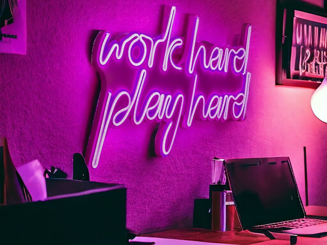 Pink Work Hard Play Hard Neon Sign – Motivational LED Light - Etsy