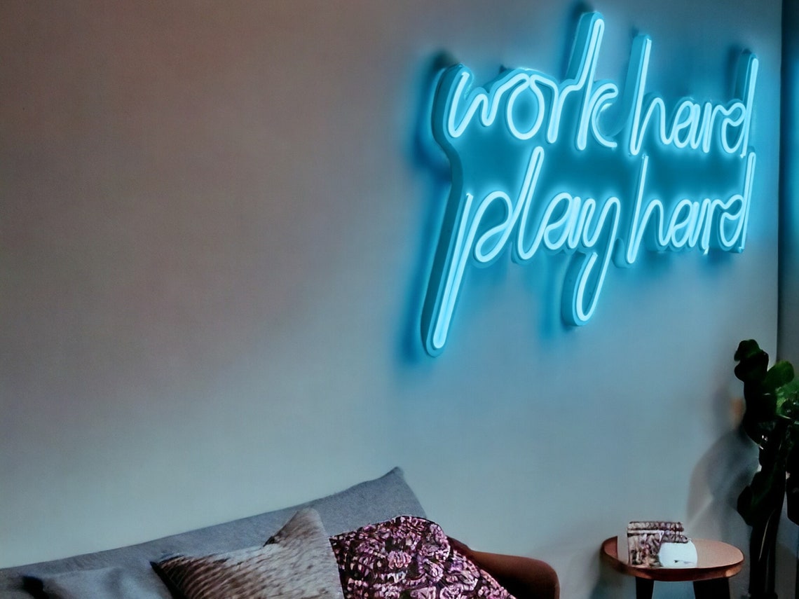 Motivational Neon Wall Decor Handmade Custom Neon Work Hard Play Hard ...