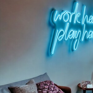 Motivational Neon Wall Decor Handmade Custom Neon Work Hard Play Hard ...