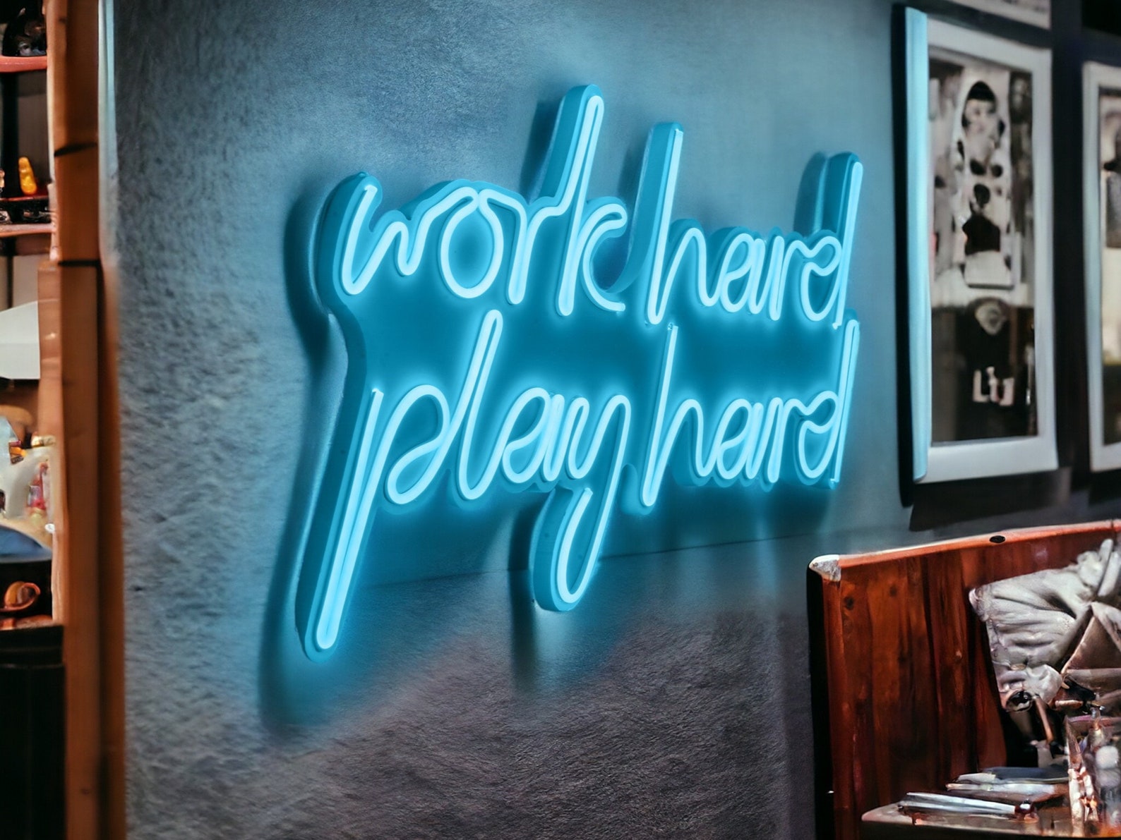 Motivational Neon Wall Decor Handmade Custom Neon Work Hard Play Hard ...