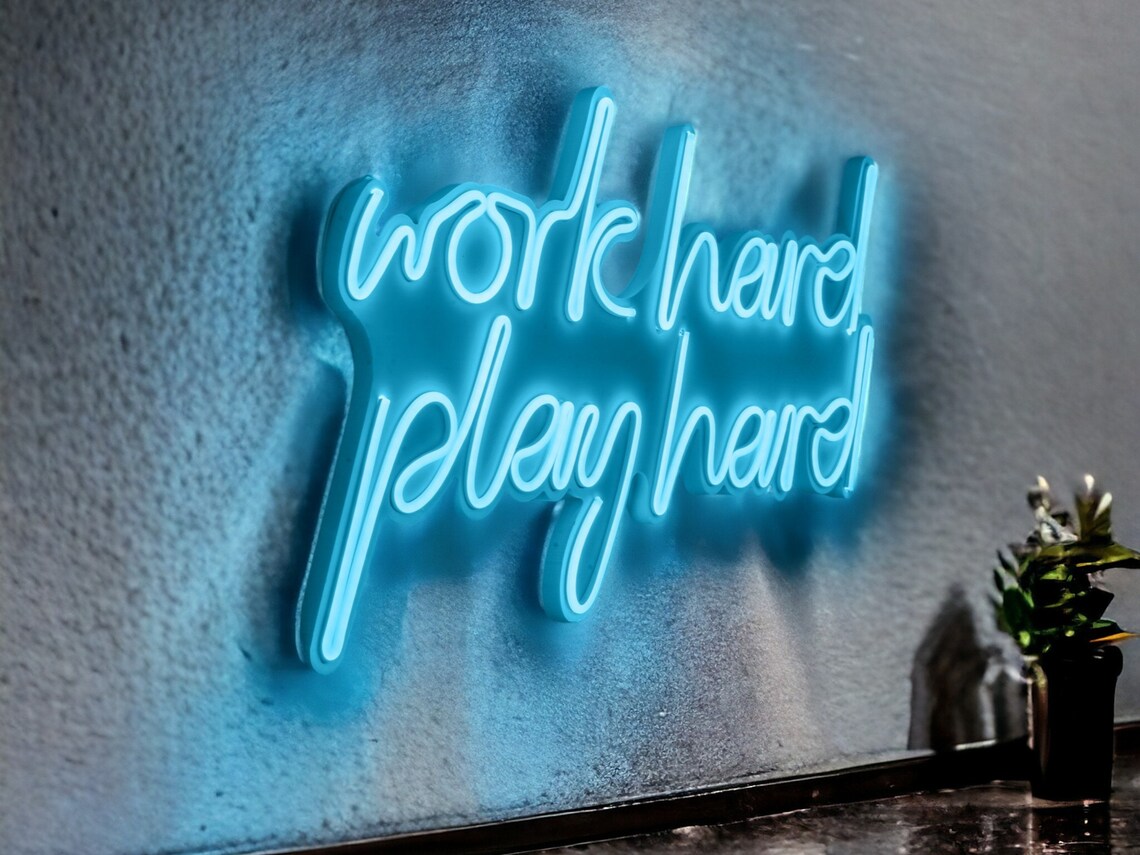 Motivational Neon Wall Decor Handmade Custom Neon Work Hard Play Hard ...