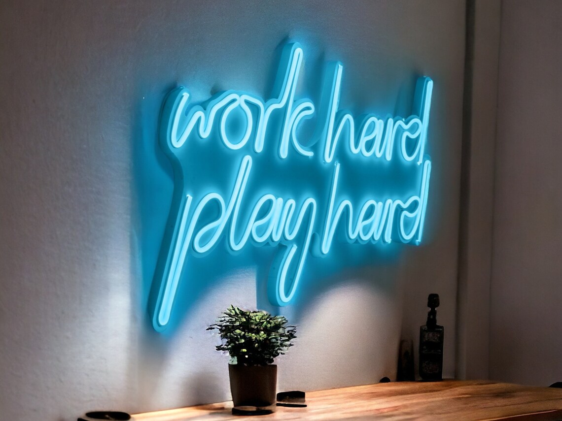 Motivational Neon Wall Decor Handmade Custom Neon Work Hard Play Hard ...