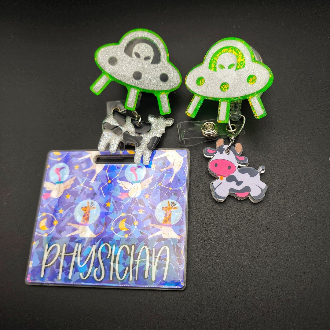 UFO Alien Cow Abduction Retractable Badge Reel With Alligator - Etsy
