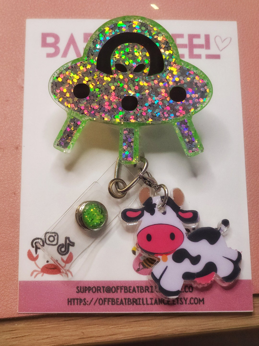 UFO Cow Abduction Badge Reel, Alien Spaceship Badge Reel, Space Galaxy ...