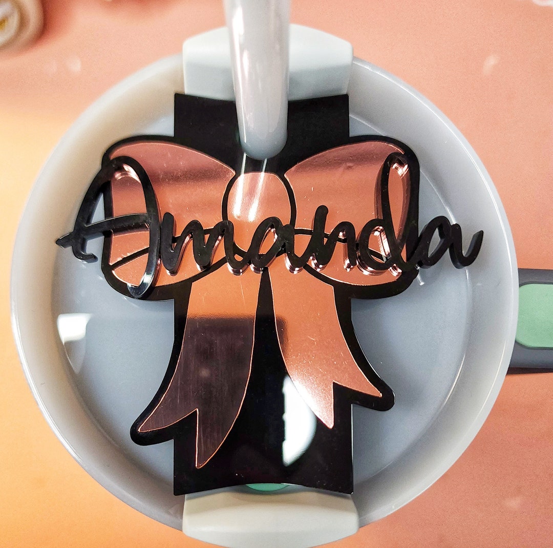 Stanley Tumbler Topper, Personalized Quencher 2.0 Name Plate, Cheer Bow ...