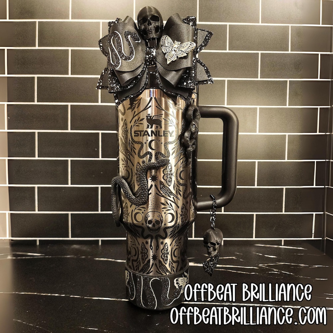 Deadly Damask Stanley Tumbler Bow, Gothic Halloween Stanley Straw Bow ...