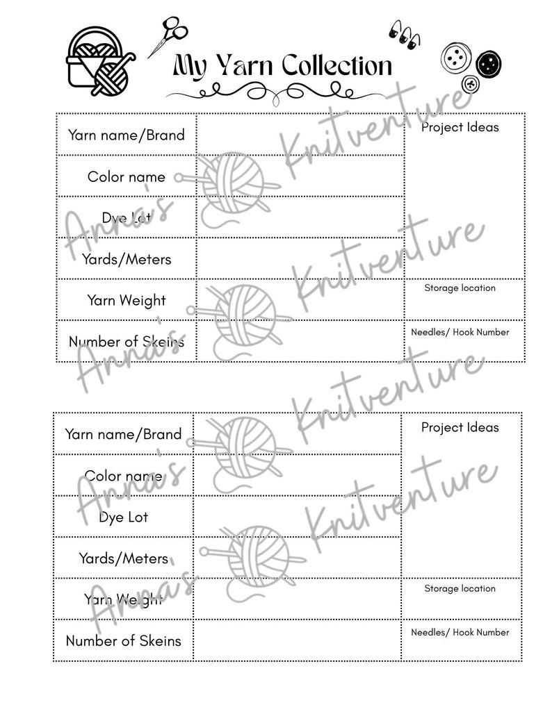 Printable Yarn Stash Chart: Minimalist Knitting & Crochet Organizer - Etsy