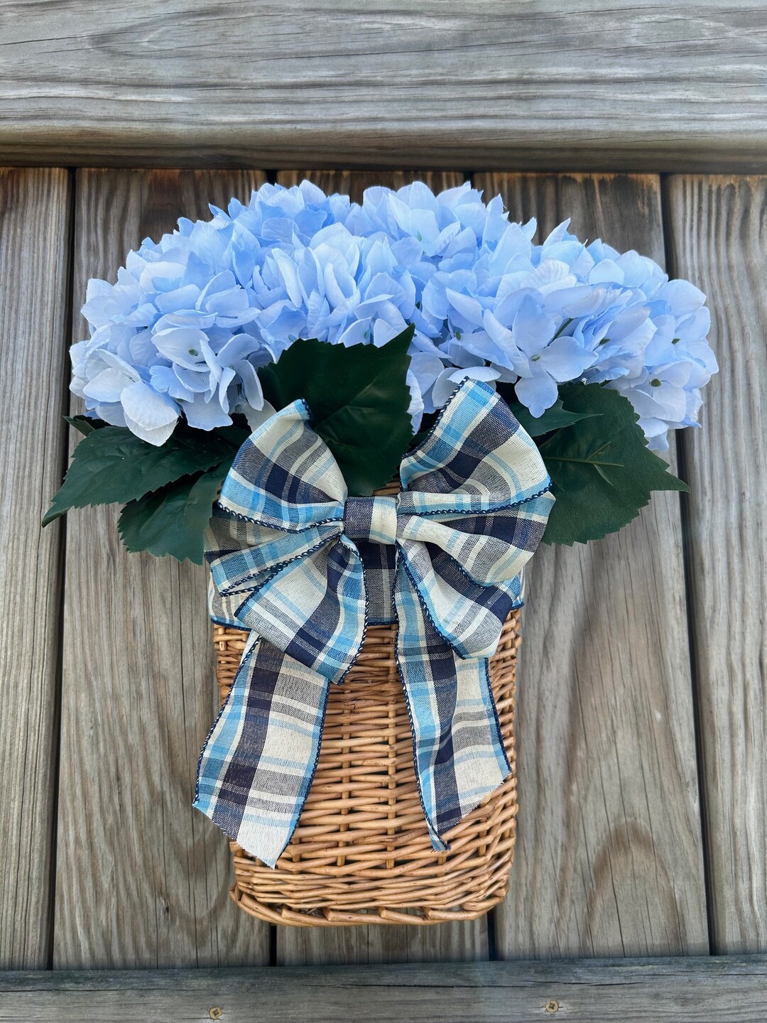 Blue Hydrangea, Hanging Basket, Bow, Front Door Basket, Spring, Summer ...
