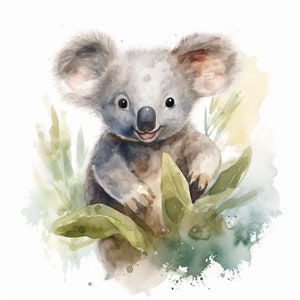 Cute Koalas Watercolour Image Playing in Grass. Cute Eyes - Etsy