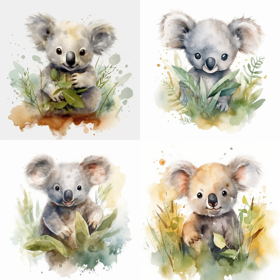 Cute Koalas Watercolour Image Playing in Grass. Cute Eyes - Etsy