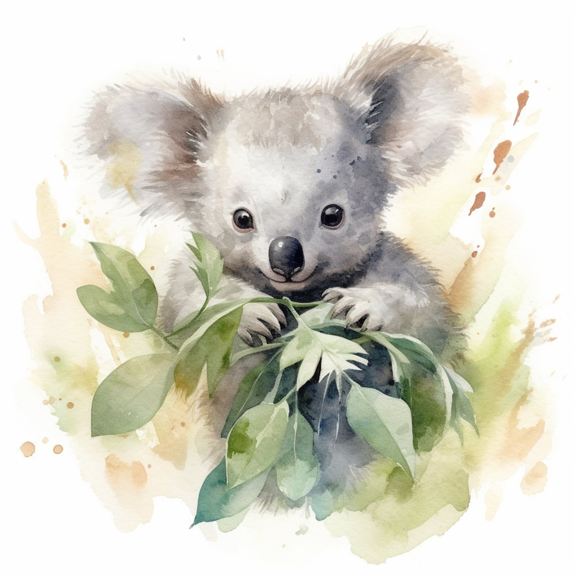 Cute Koalas Watercolour Image Playing in Grass. Cute Eyes - Etsy