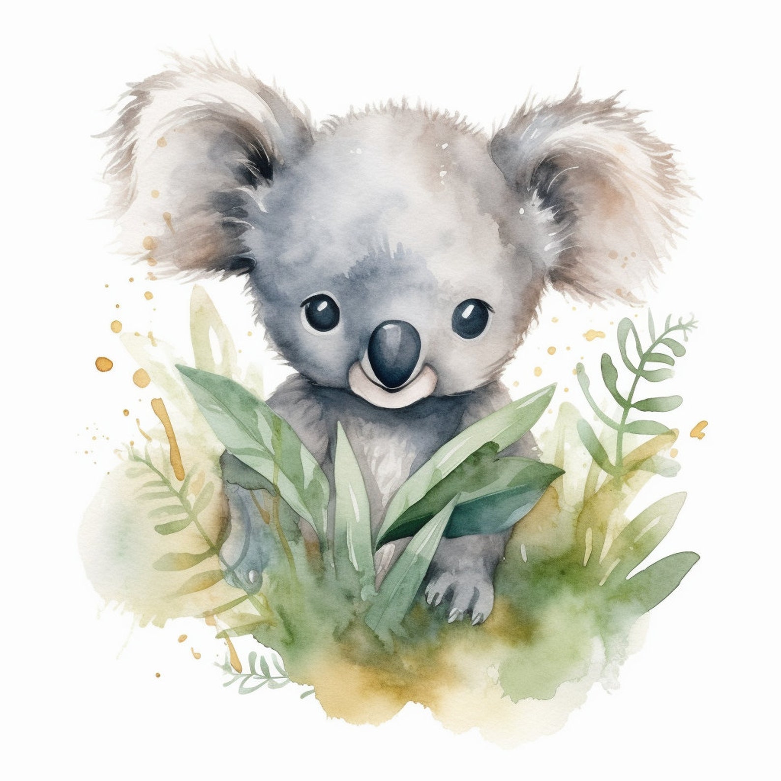 Cute Koalas Watercolour Image Playing in Grass. Cute Eyes - Etsy