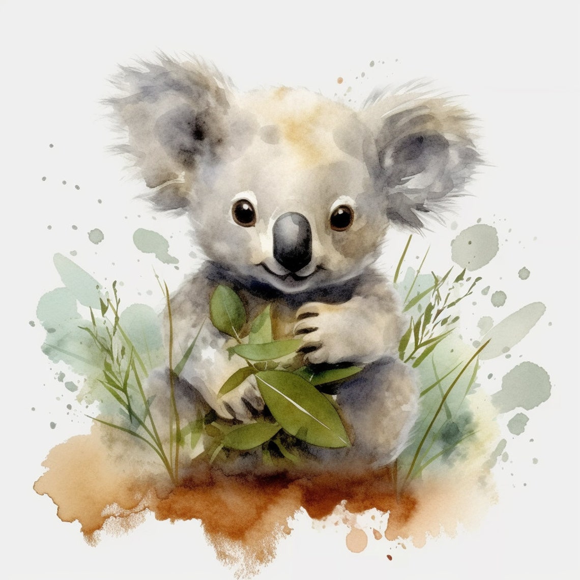Cute Koalas Watercolour Image Playing in Grass. Cute Eyes - Etsy