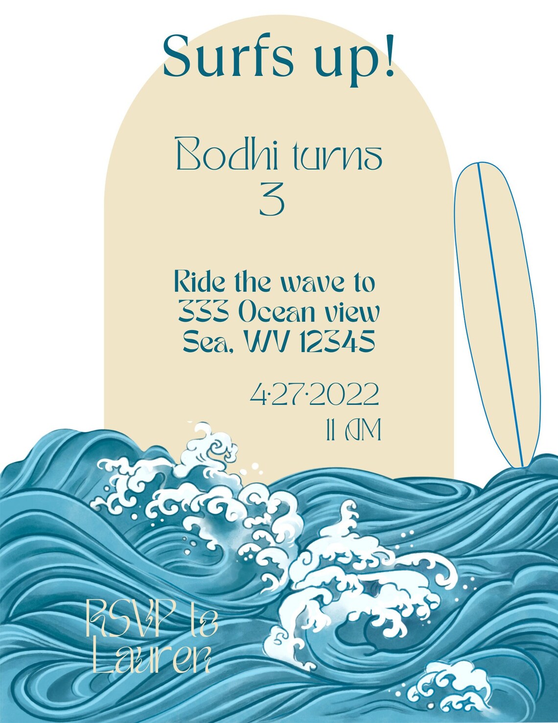 Surfs up Wave Birthday Invitation - Etsy