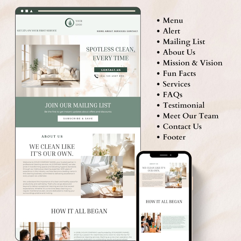 Cleaning Service Website Template: Editable Canva Design - Etsy