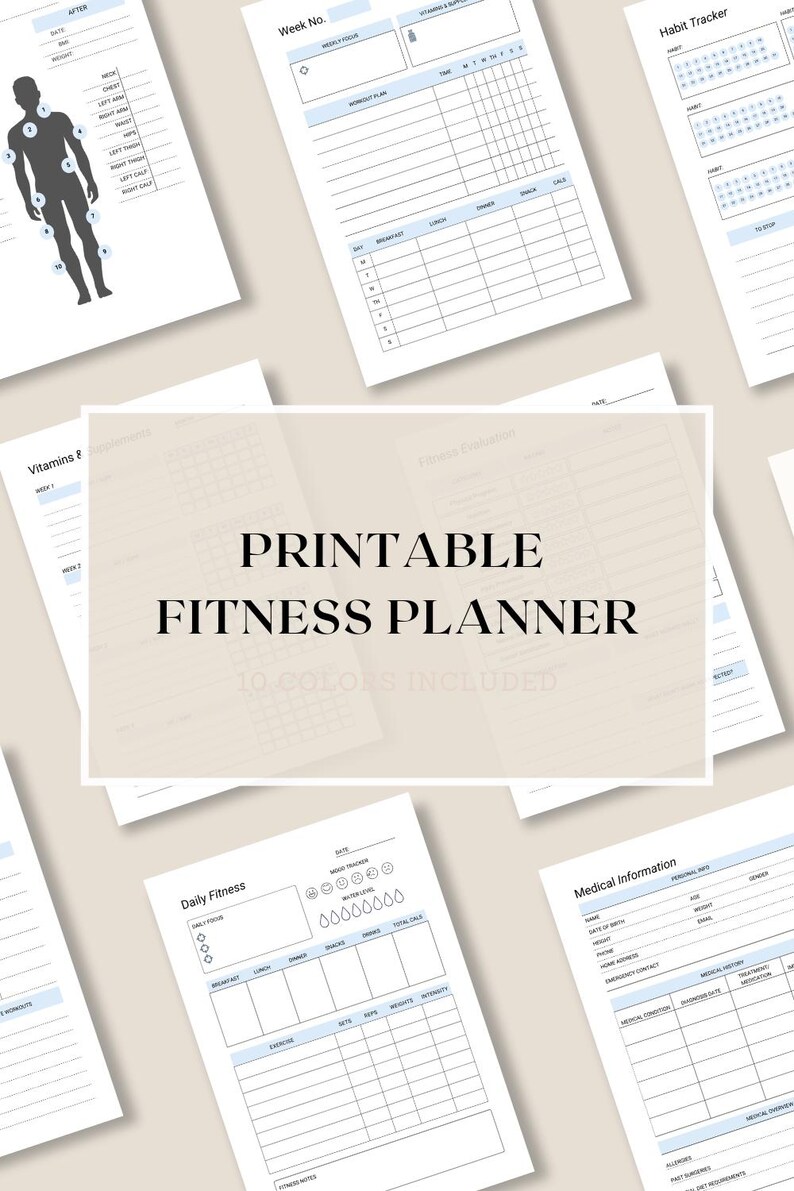 Fitness Planner Printable Weekly Workout Planner Gym Tracking Weight ...
