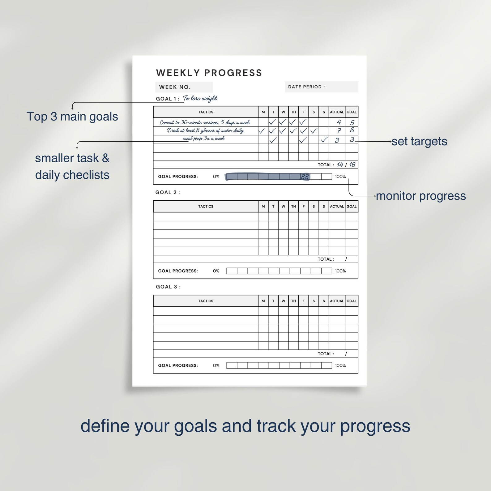 Weekly Goal Planner Printable Goal Tracker Weekly Progress Scorecard ...