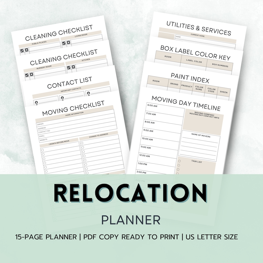 Moving Checklist Planner Printable Relocation Planner Moving - Etsy