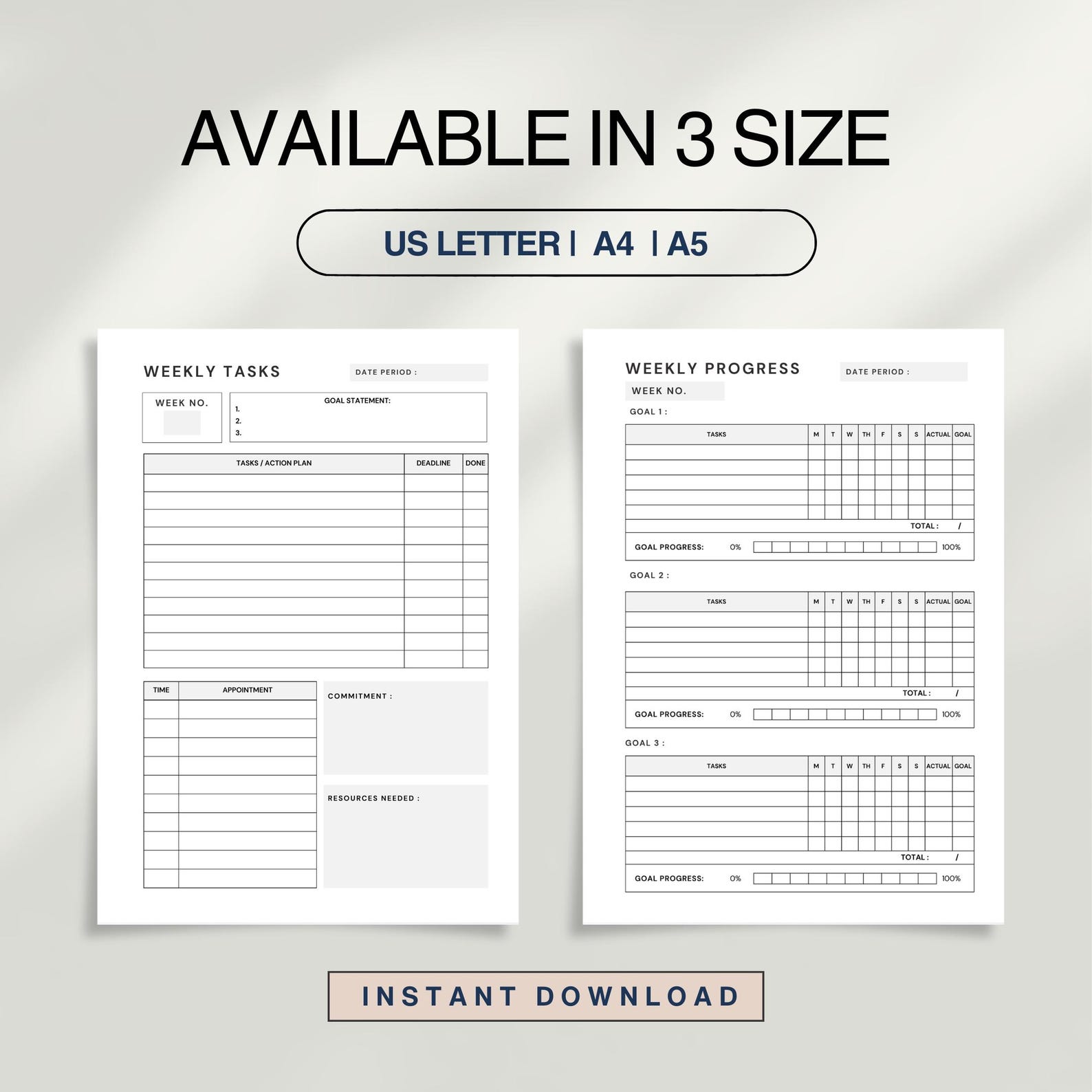 Weekly Goal Planner Printable Goal Tracker Weekly Progress Scorecard ...