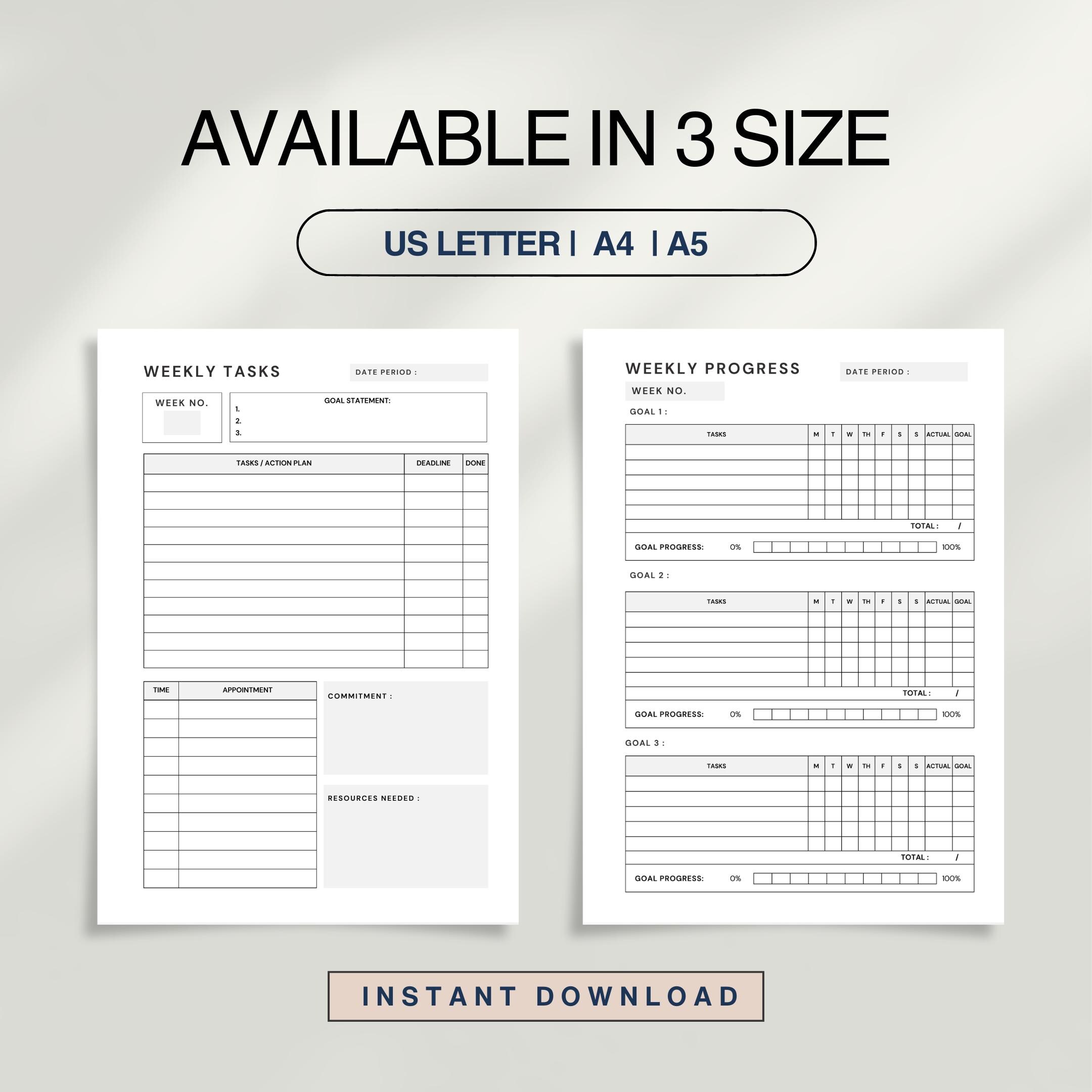 Weekly Goal Planner Printable Goal Tracker Weekly Progress Scorecard ...