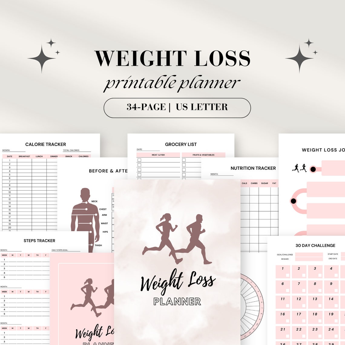 Weight Loss Planner Printable: Fitness, Meal & Calorie Tracker (PDF) - Etsy