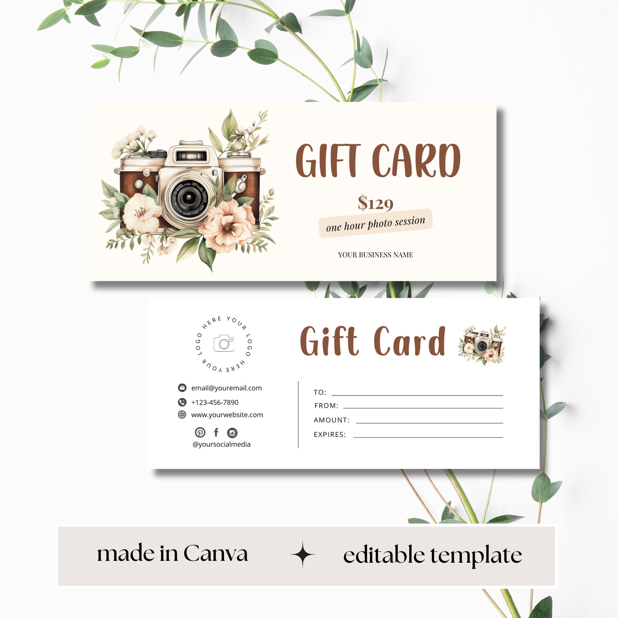 Photographer Gift Certificate Editable Photography Gift Card Canva ...