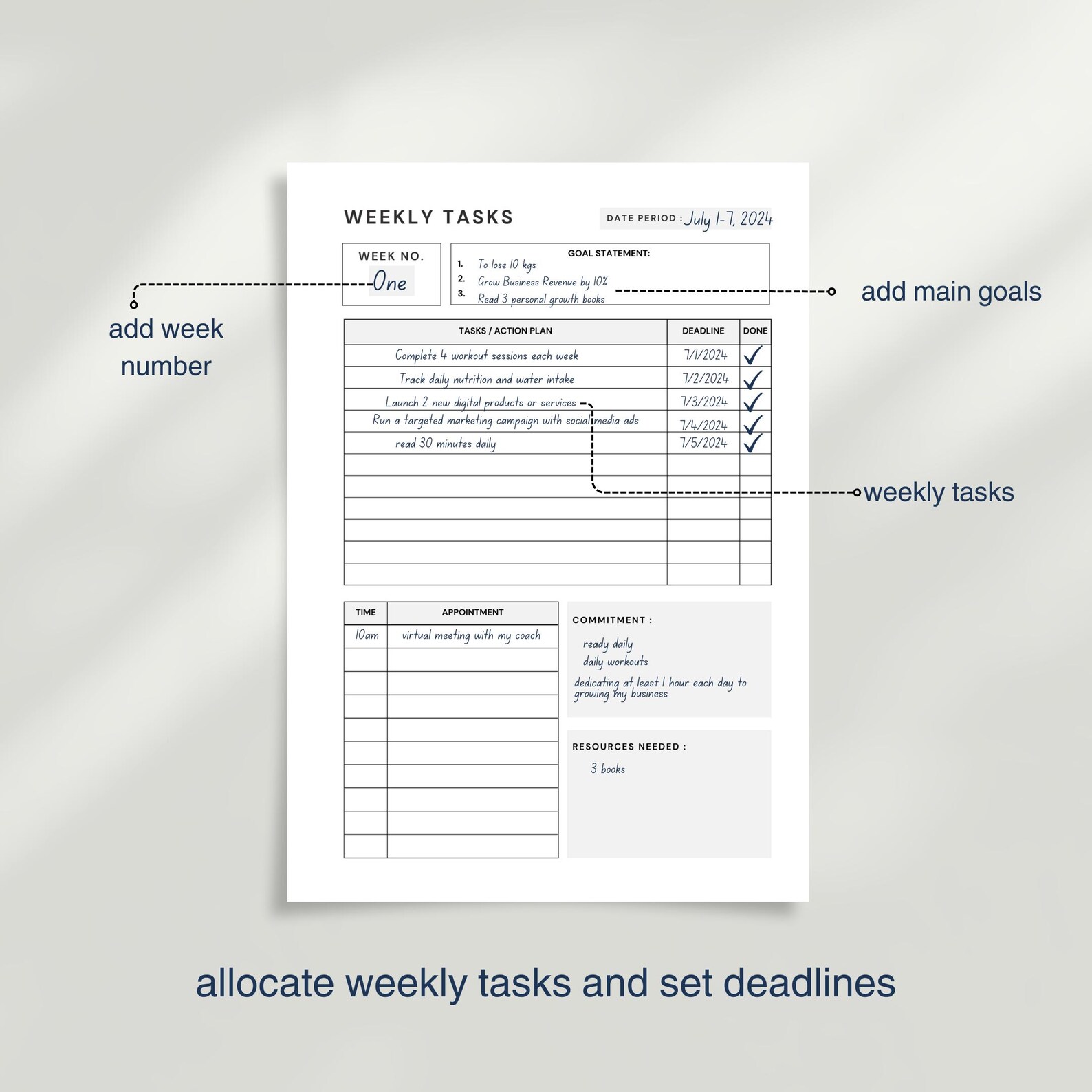 Weekly Goal Planner Printable Goal Tracker Weekly Progress Scorecard ...