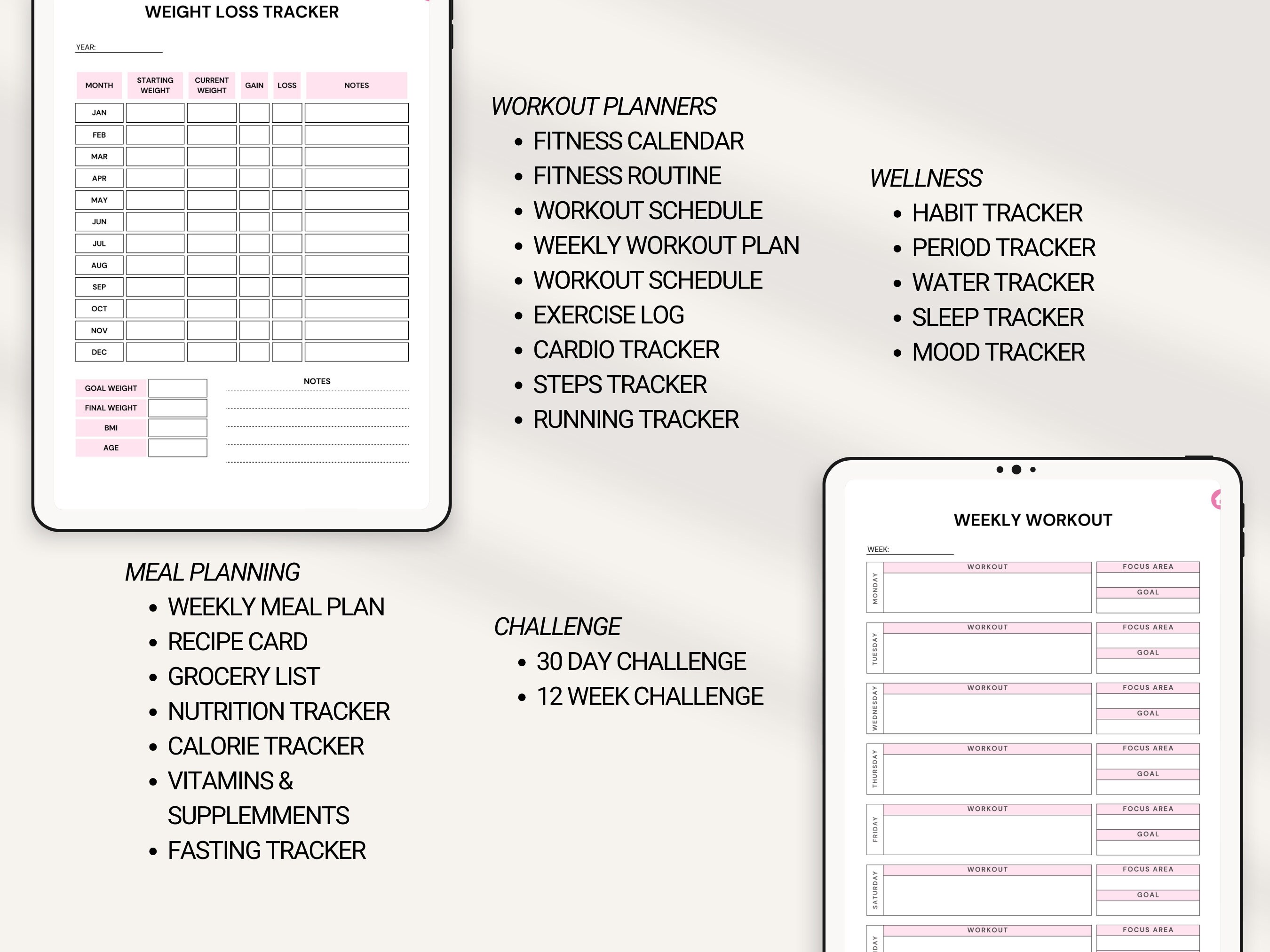 Digital Weight Loss Planner Self Care Journal Weightloss Challenge ...