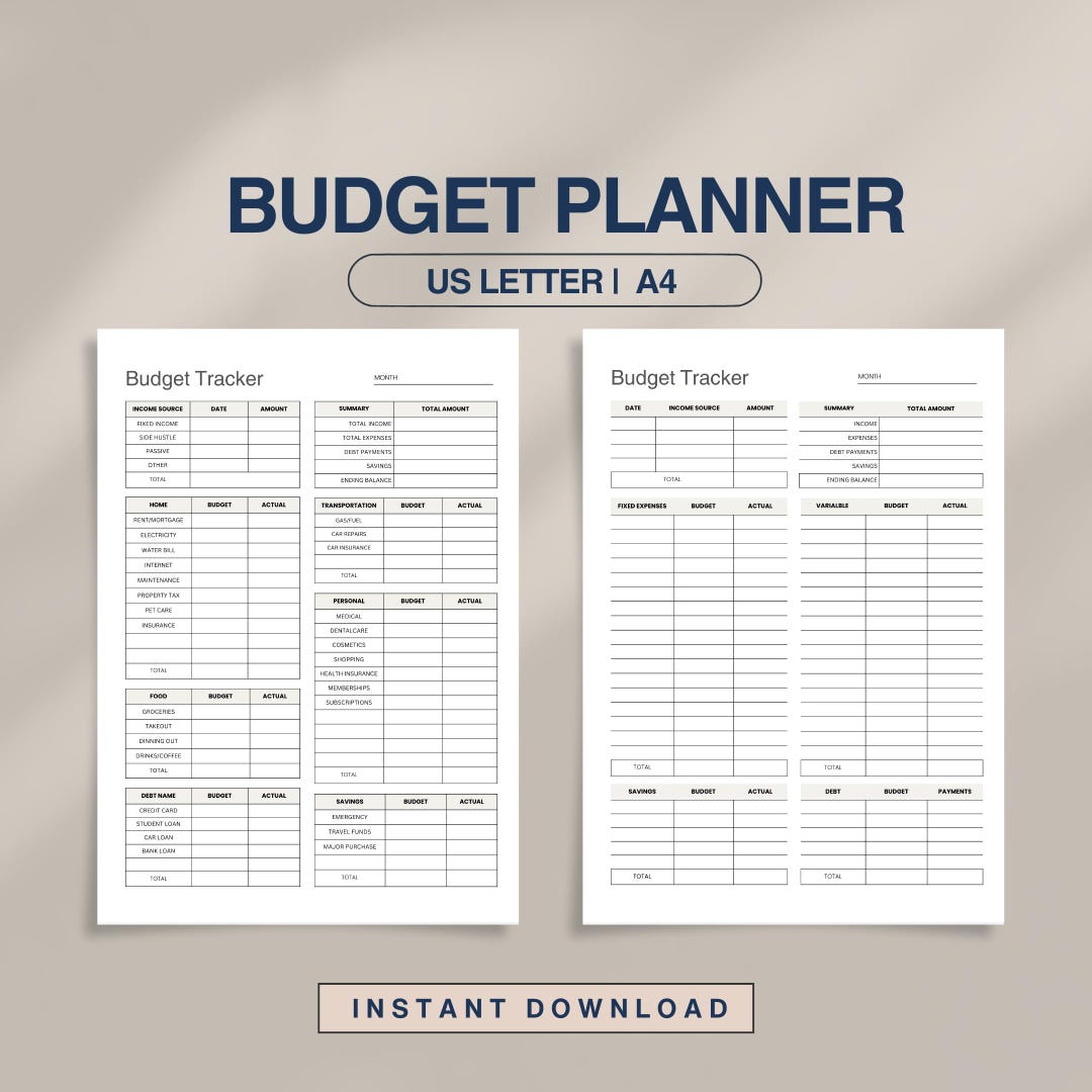 Printable Monthly Budget Planner: Simple Finance Tracker (PDF Download ...