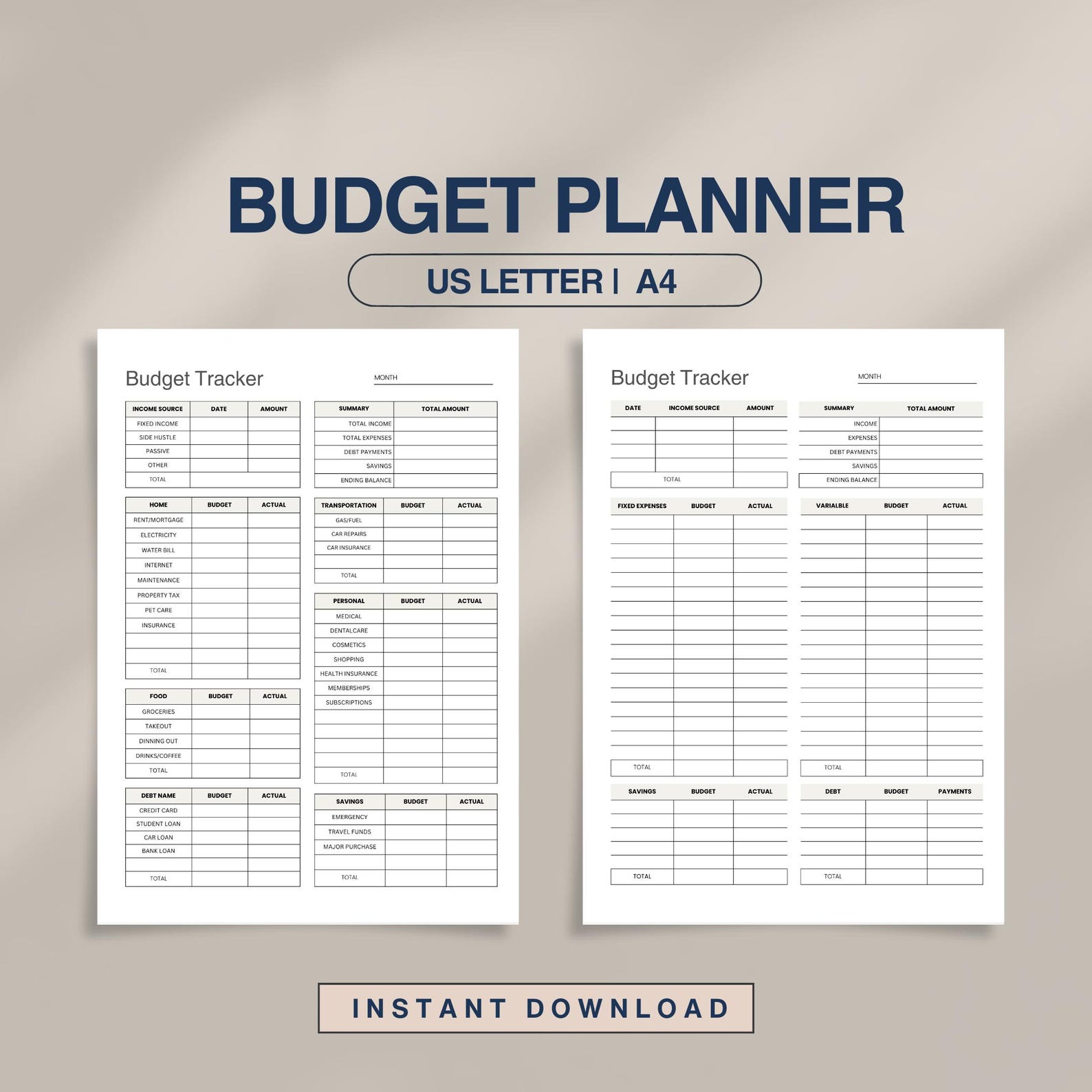 Printable Monthly Budget Planner: Simple Finance Tracker (PDF Download ...