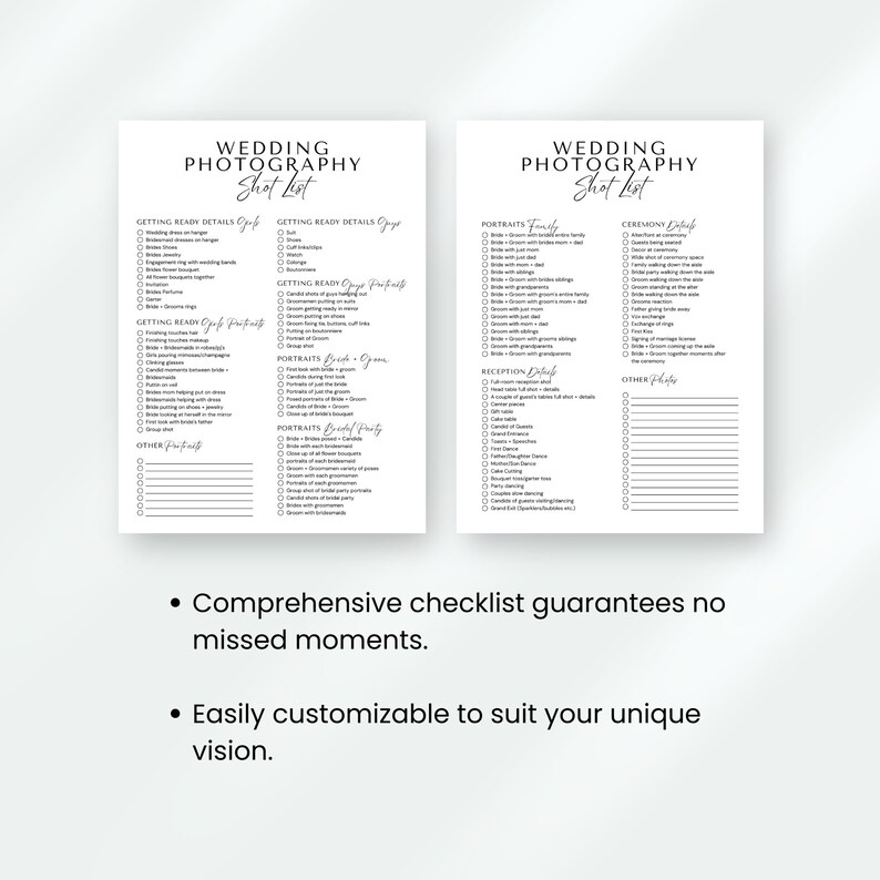 Wedding Photo Checklist, Photographer Shot List Wedding Photography ...