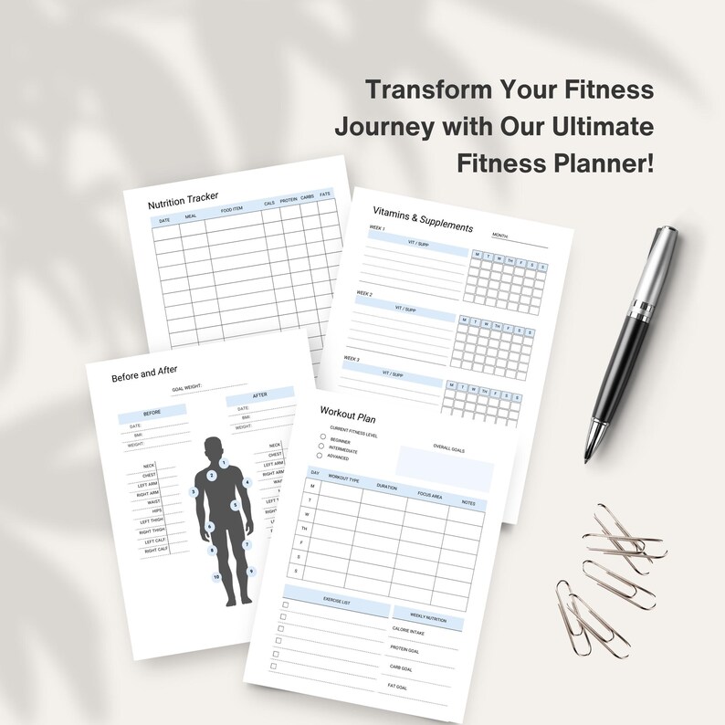 Fitness Planner Printable Weekly Workout Planner Gym Tracking Weight ...