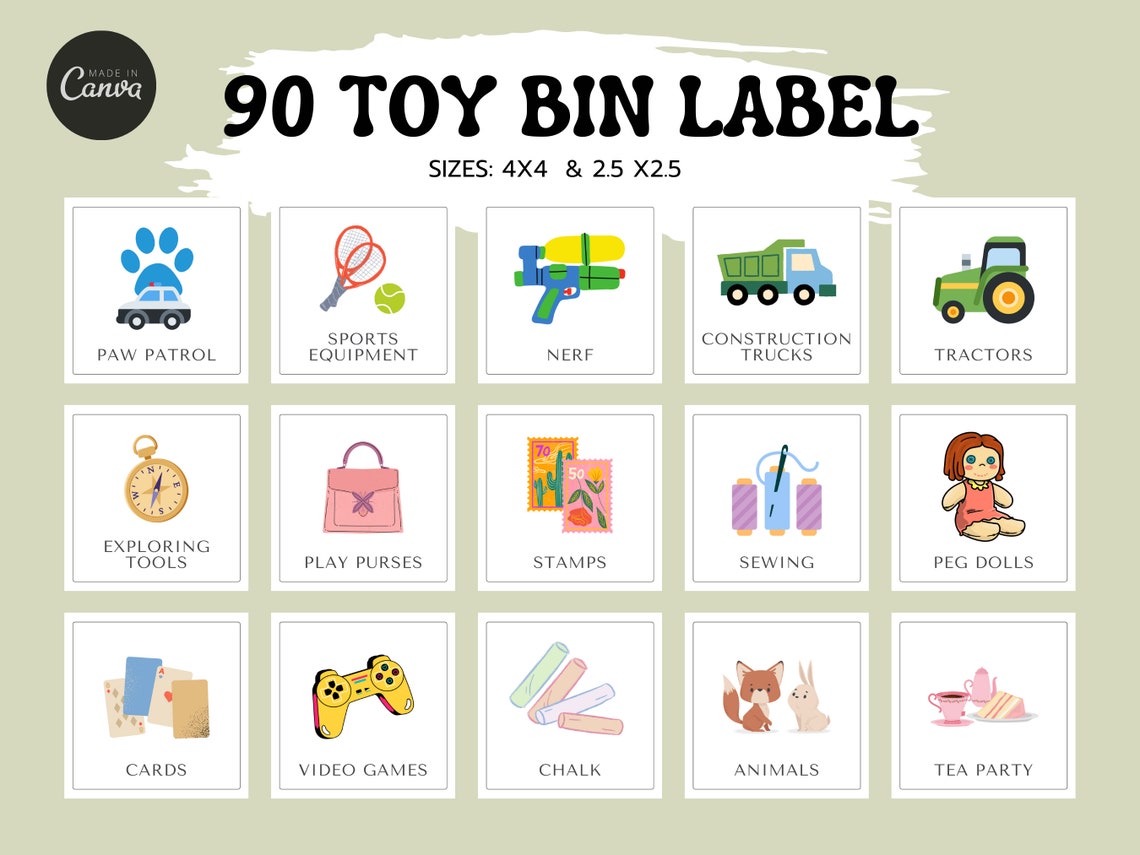 Toy Bin Labels Pictures Editable Toy Organization Playroom Storage ...