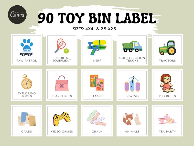 Toy Bin Labels Pictures Editable Toy Organization Playroom Storage ...