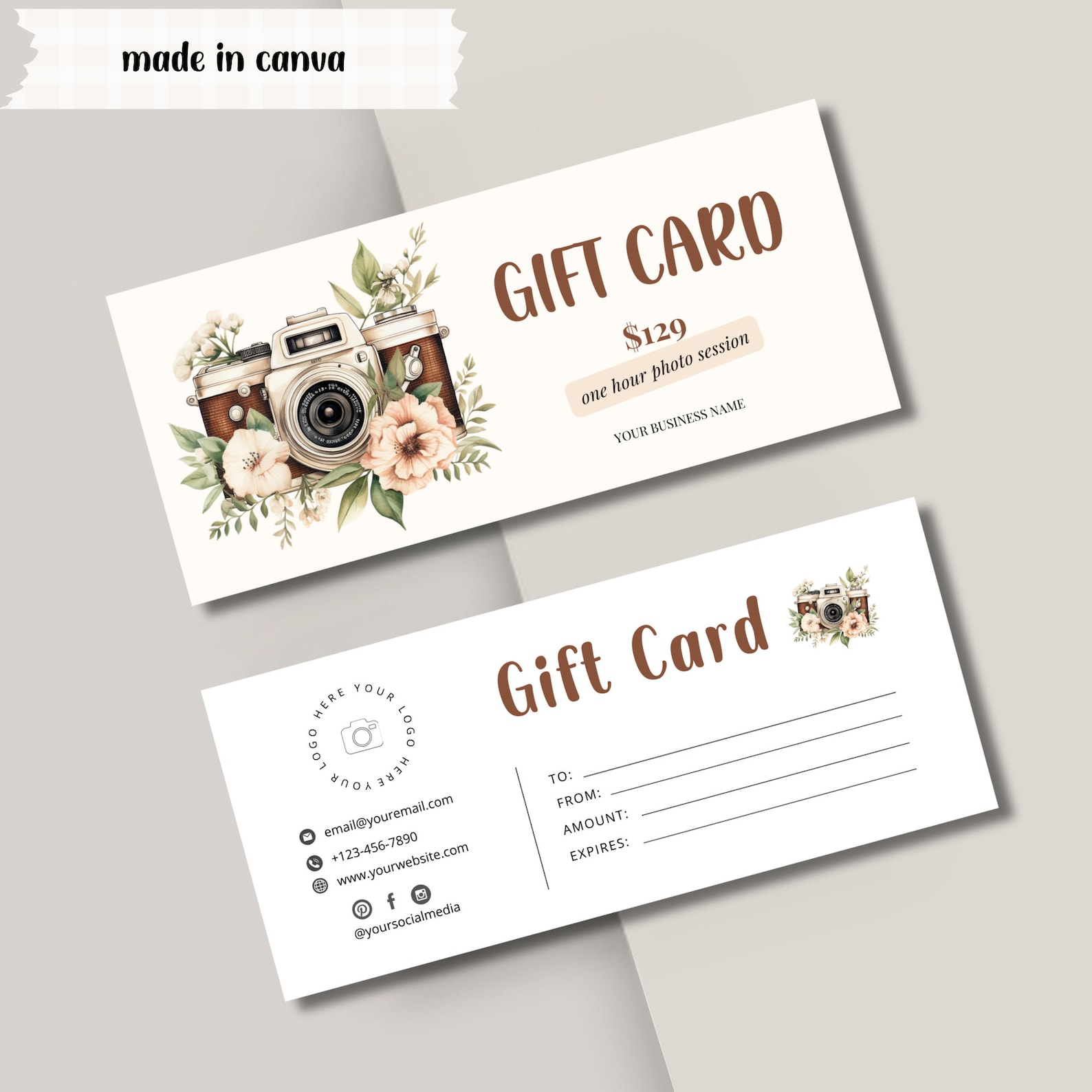 Photographer Gift Certificate Editable Photography Gift Card Canva ...