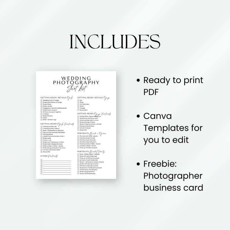 Wedding Photo Checklist, Photographer Shot List Wedding Photography ...