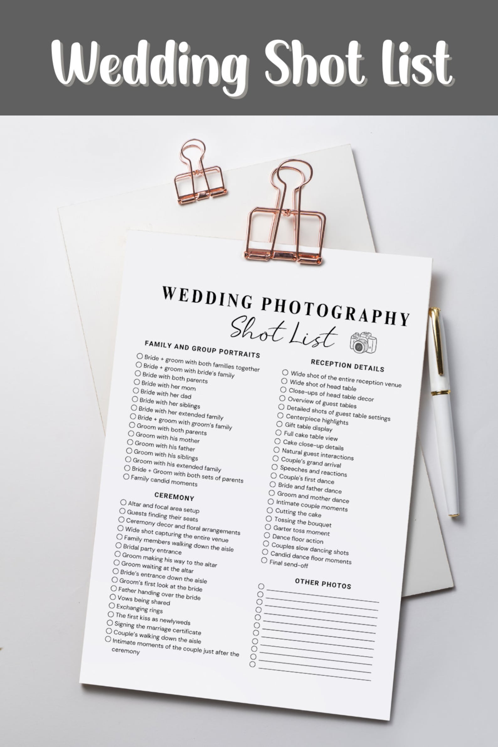 Wedding Photo Checklist, Photographer Shot List Wedding Photography ...