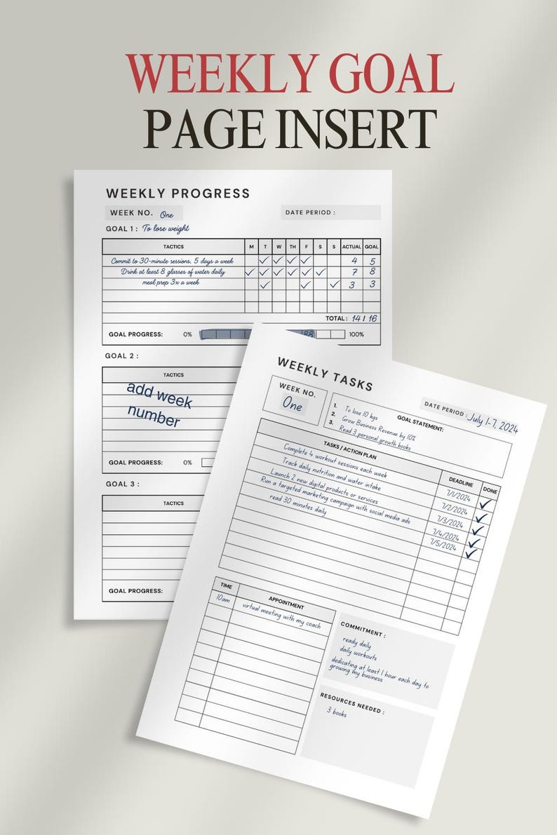 Weekly Goal Planner Printable Goal Tracker Weekly Progress Scorecard ...