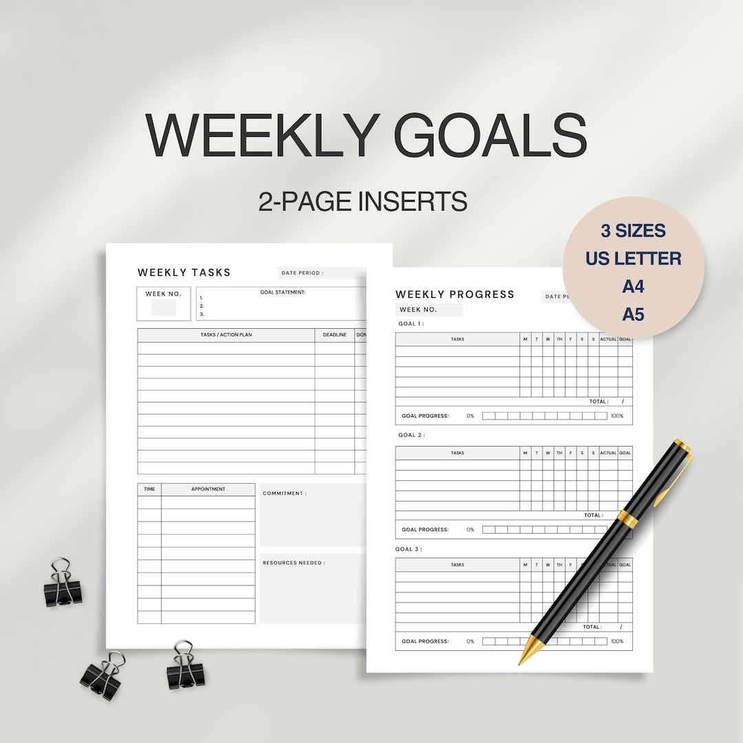 Weekly Goal Planner Printable Goal Tracker Weekly Progress Scorecard ...