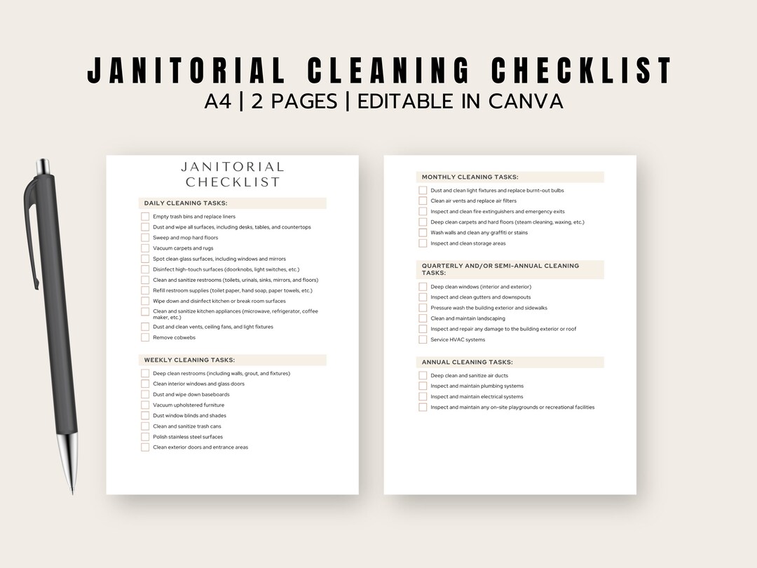 Janitorial Cleaning Task Checklist Chore Tracker Schedule - Etsy