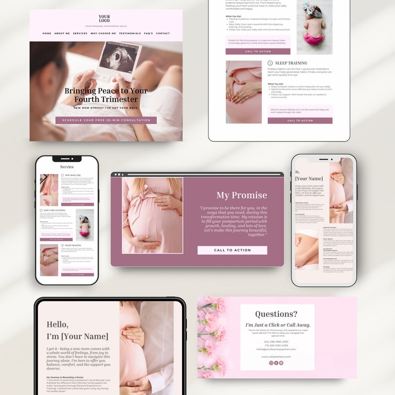 Postpartum Doula Website Template: Personal Care Landing Page (canva ...