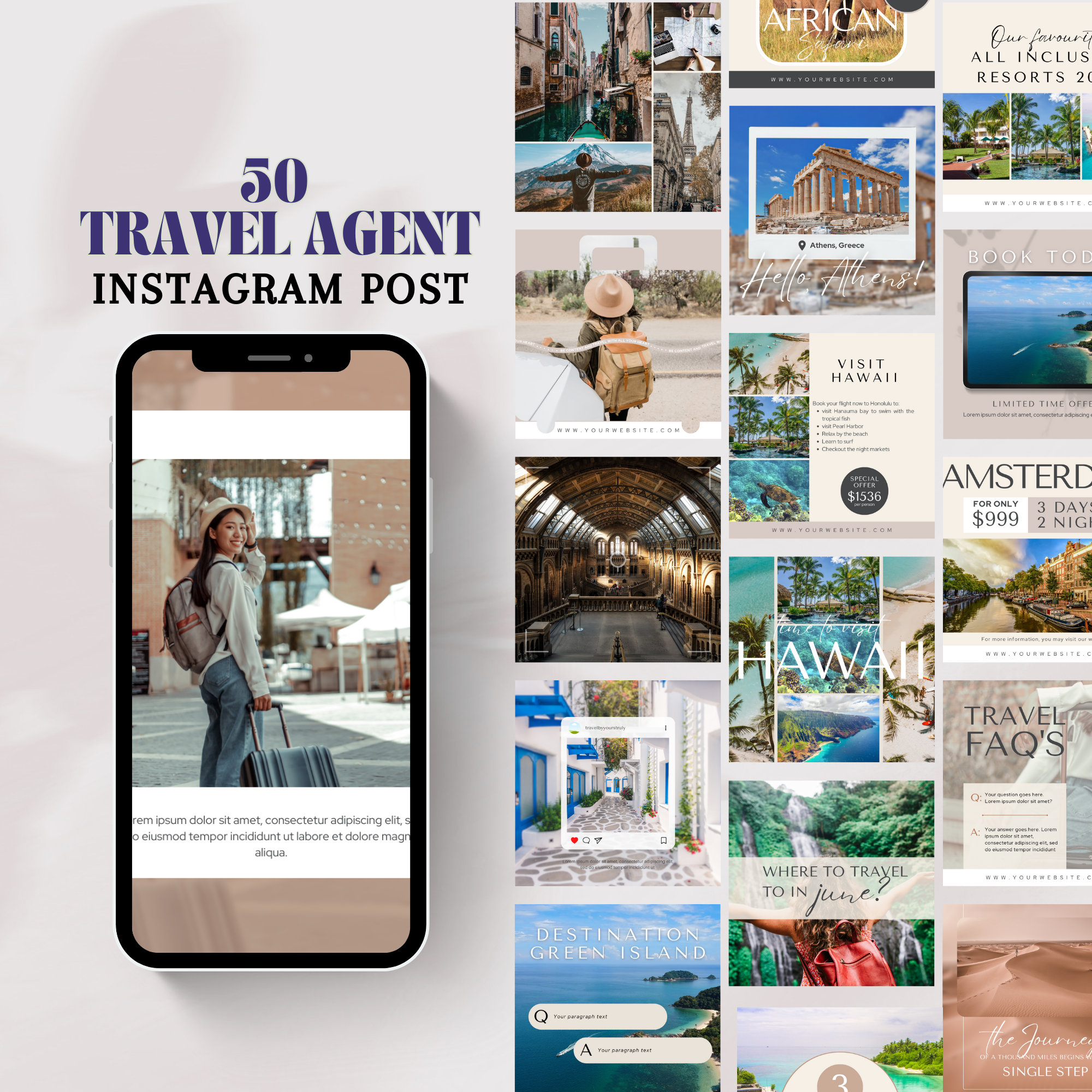 Travel Agent Instagram Post Templates: Social Media Marketing (canva ...