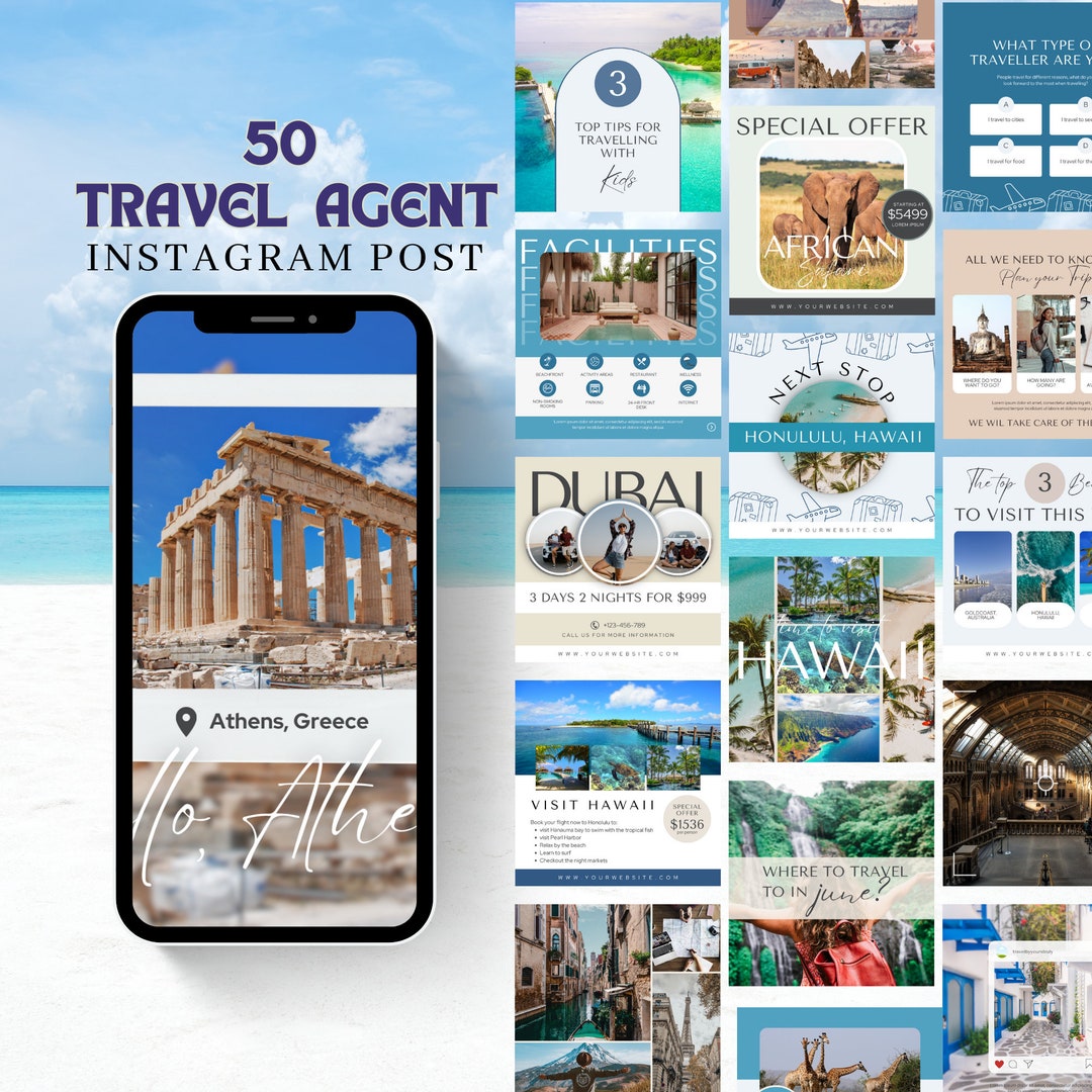 Travel Agent Instagram Post Template, 50 Travel Agency IG Post, Travel ...