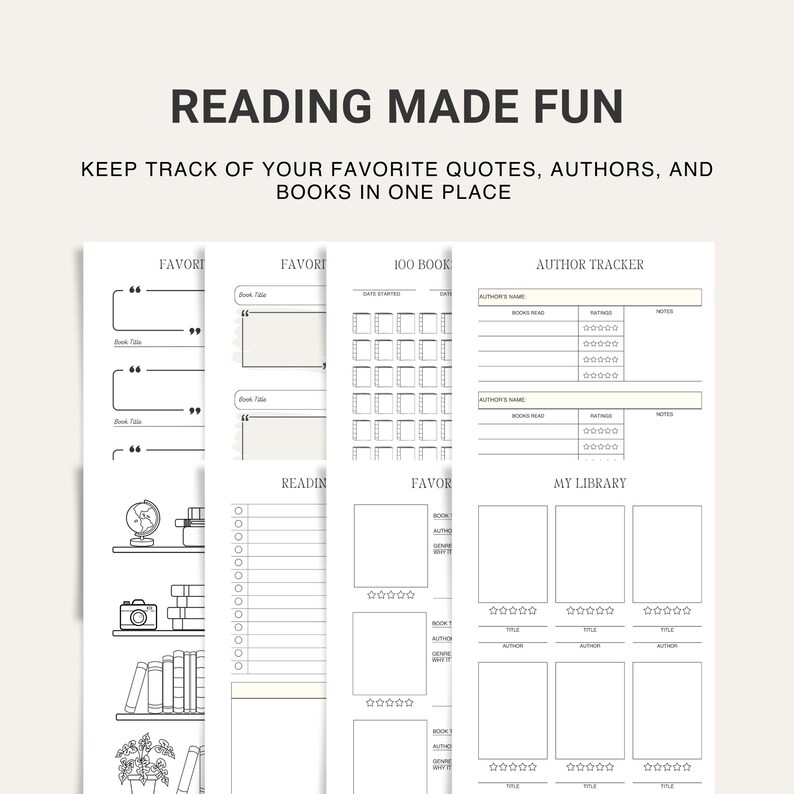 Reading Journal Printable Book Tracker Journal, Reading Log Bookshelf ...