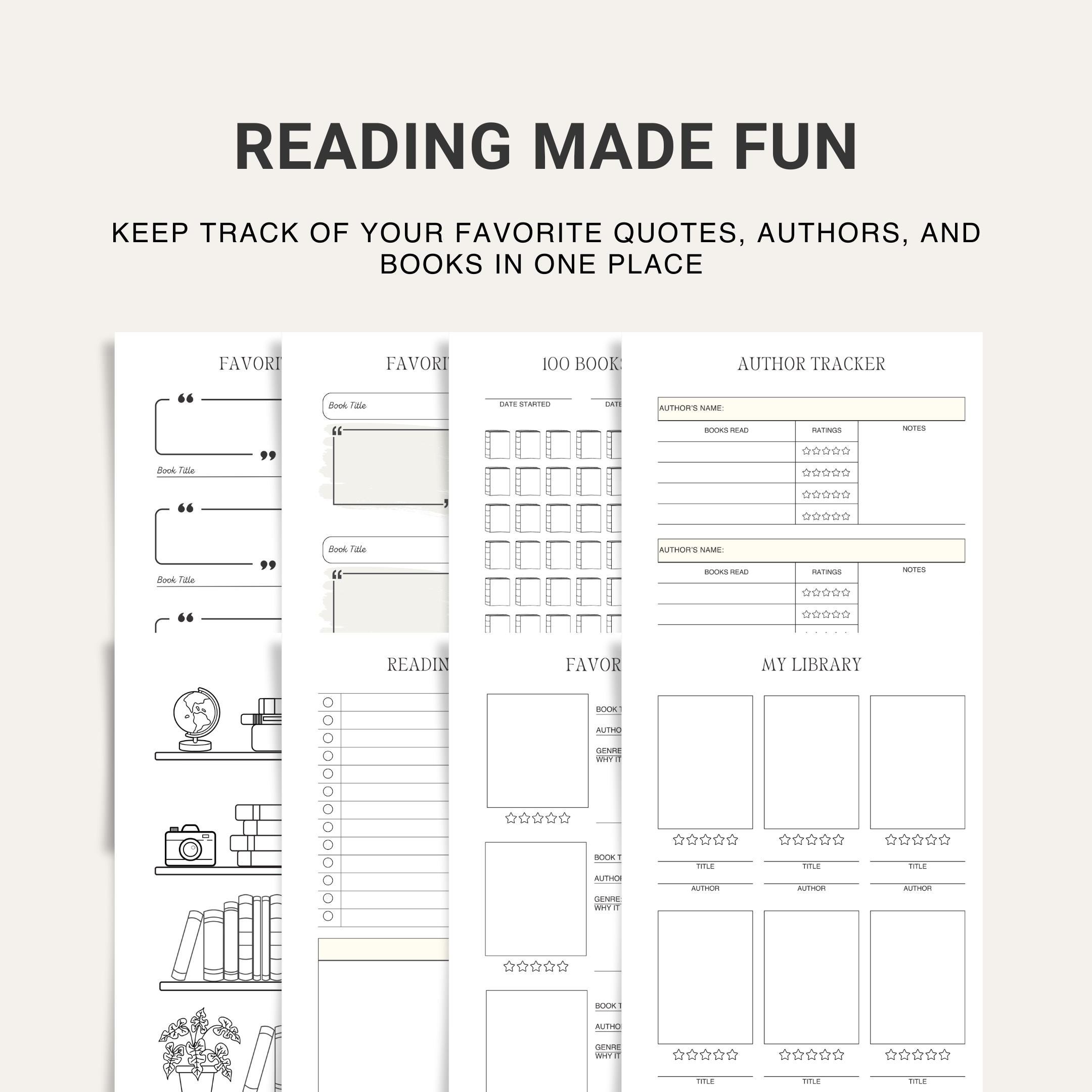 Reading Journal Printable Book Tracker Journal, Reading Log Bookshelf ...