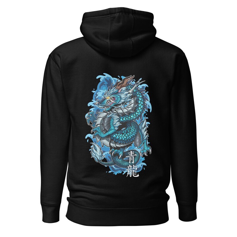 Blue Azure Dragon Seiryu Black Hoodie | Japan | Yokai | Serpent ...